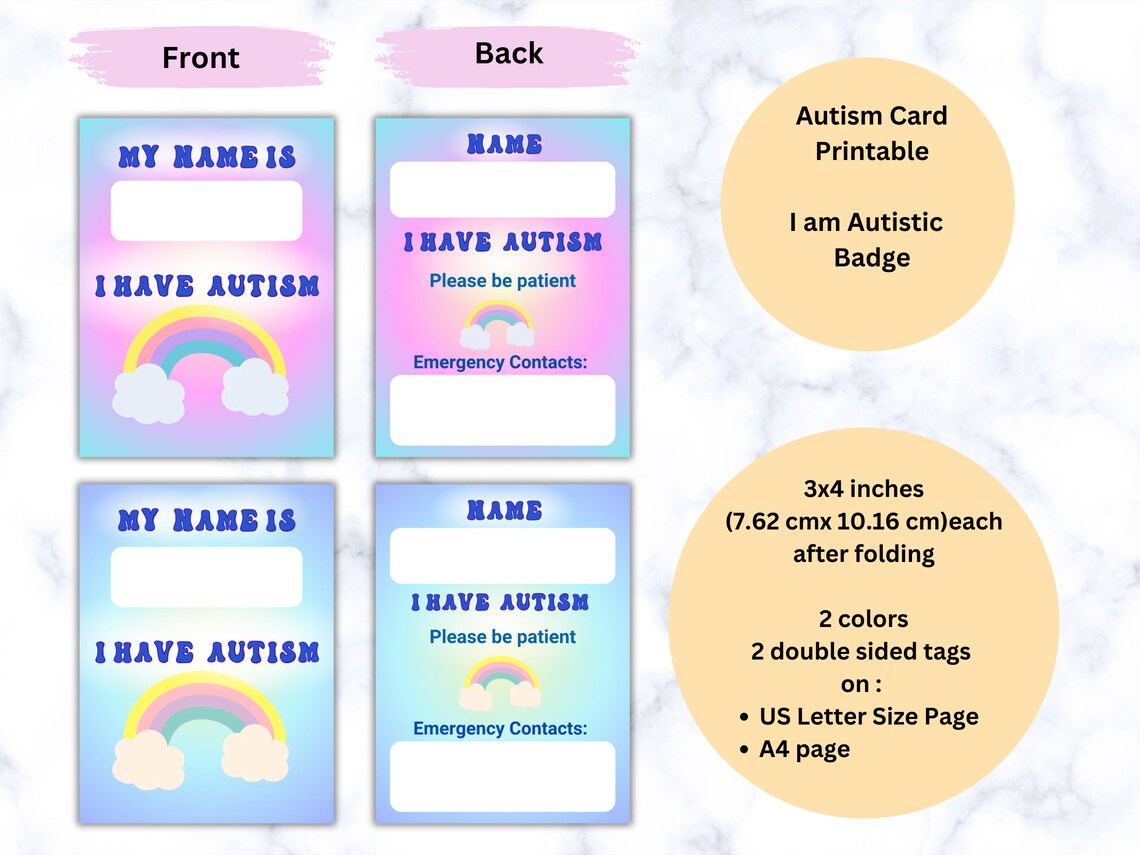Retro Autism Card, Printable, Autism Emergency ID, Backpack Tag, Safety ...