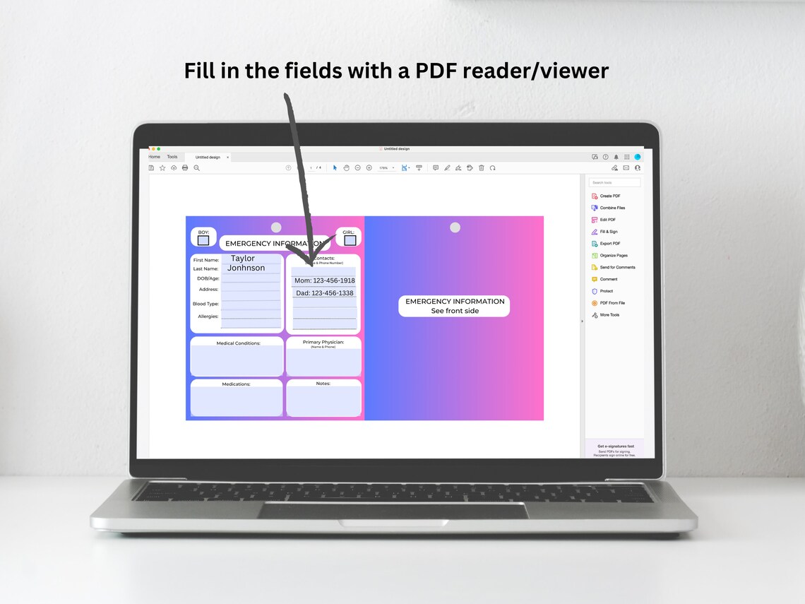 Car Seat Emergency Tag, Fillable Printable Safety Card, in Case of ...