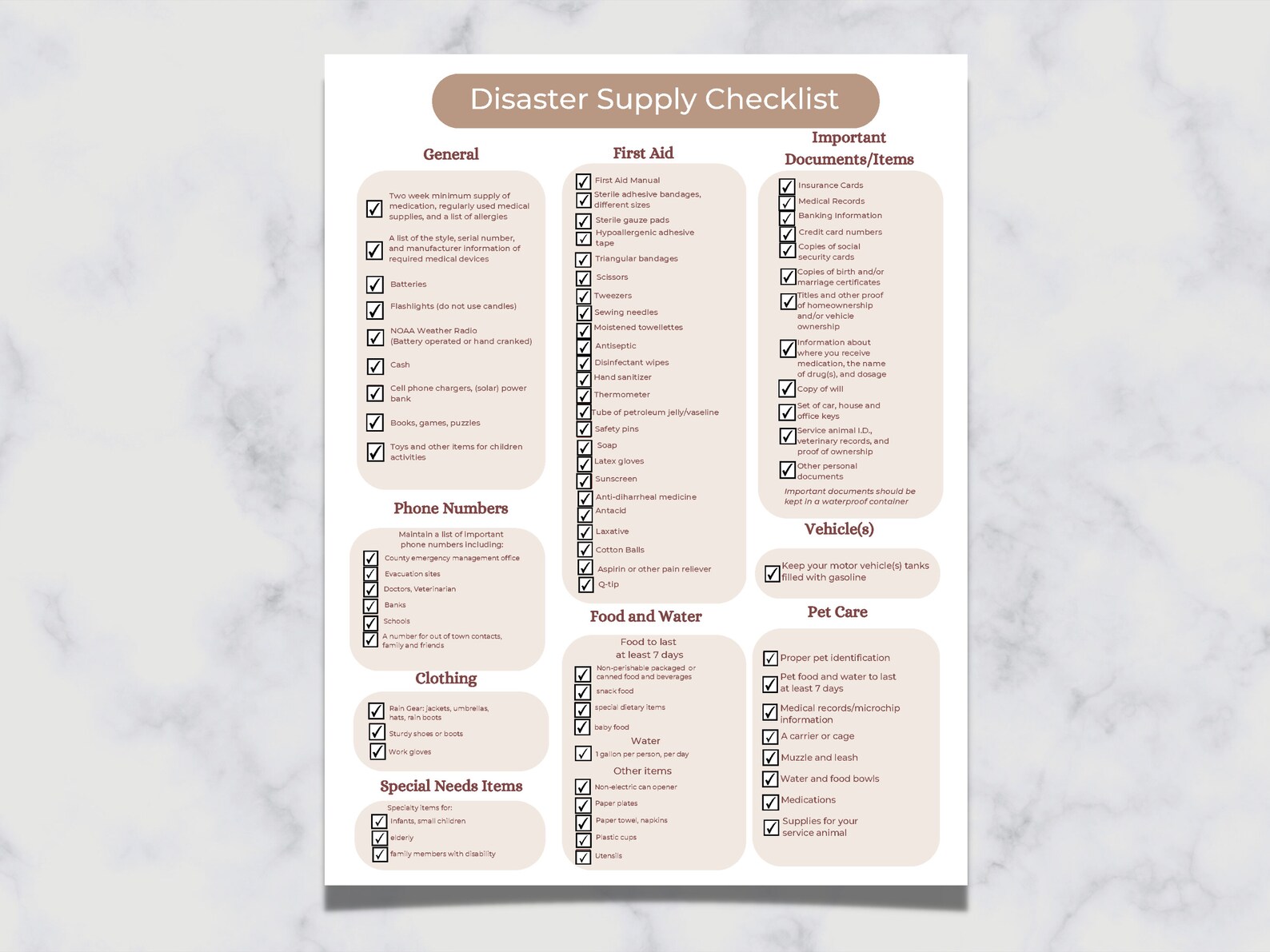 Disaster Preparedness Checklist, Hurricane Prep Checklist, Emergency ...
