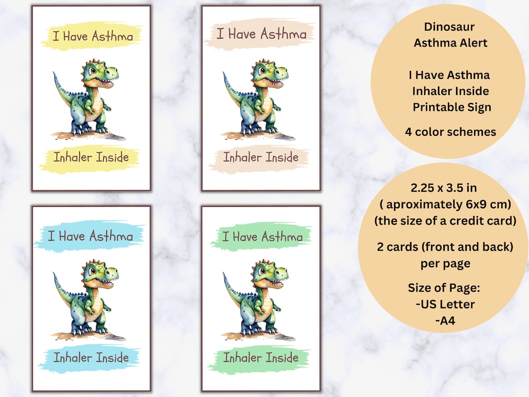 Dinosaur Asthma Alert, Inhaler Inside Tag, Printable, I Have Asthma ...