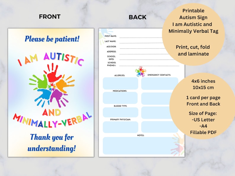Rainbow Handprints Autism Sign, I Am Autistic and Minimally Verbal ...