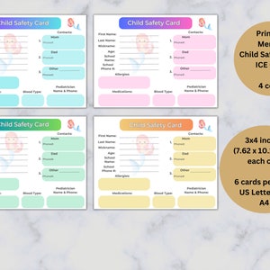 Mermaid Child Safety Card, Printable, Child Safety Backpack Note ...