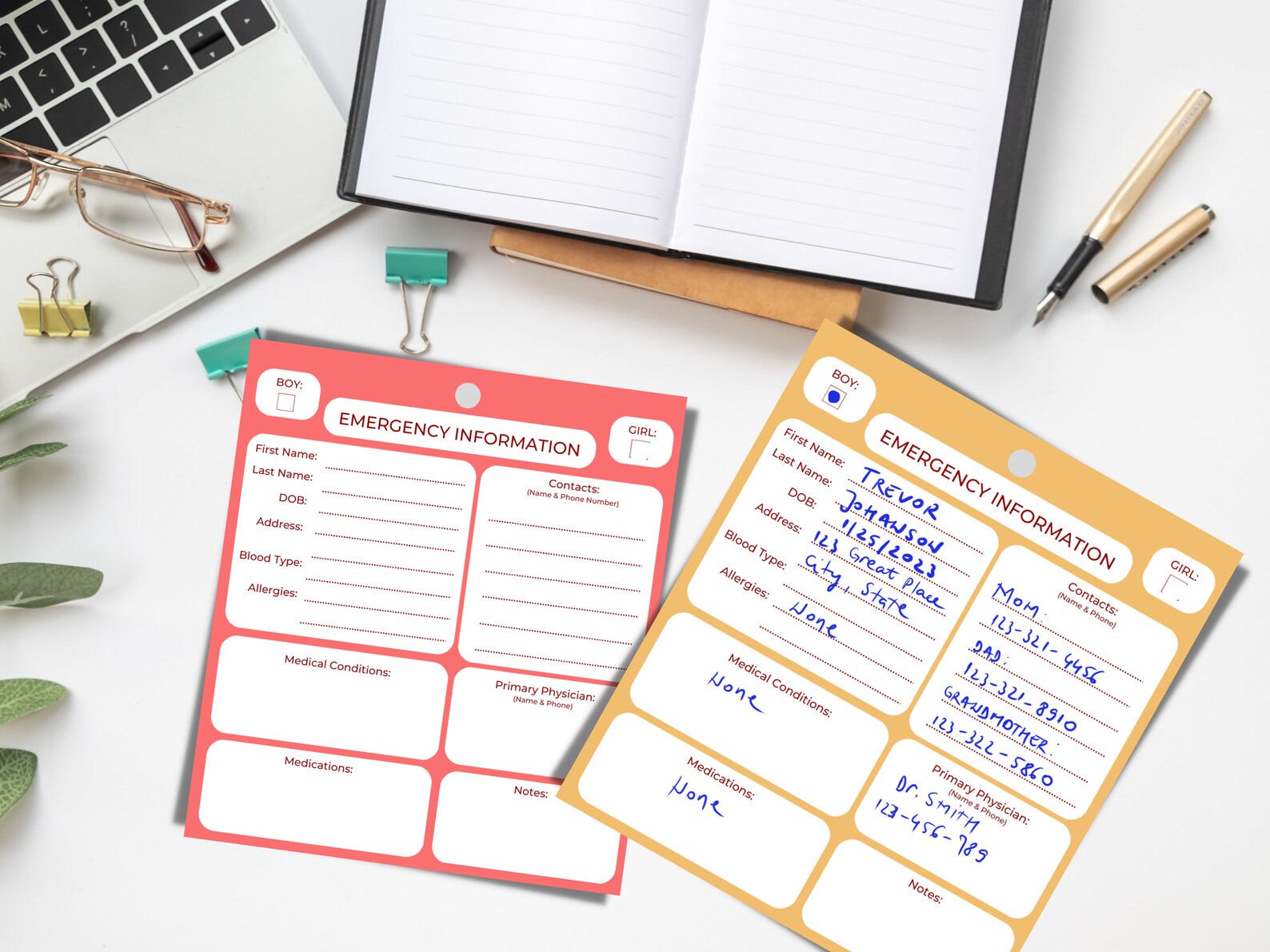 Kid Car Seat Emergency Card, Printable Safety Tag, in Case of Emergency ...