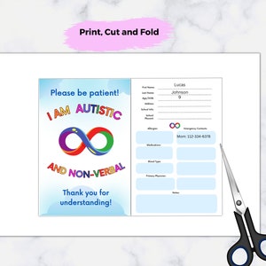 Fillable Autistic and Non-verbal Sign, Rainbow Badge, Printable Autism ...