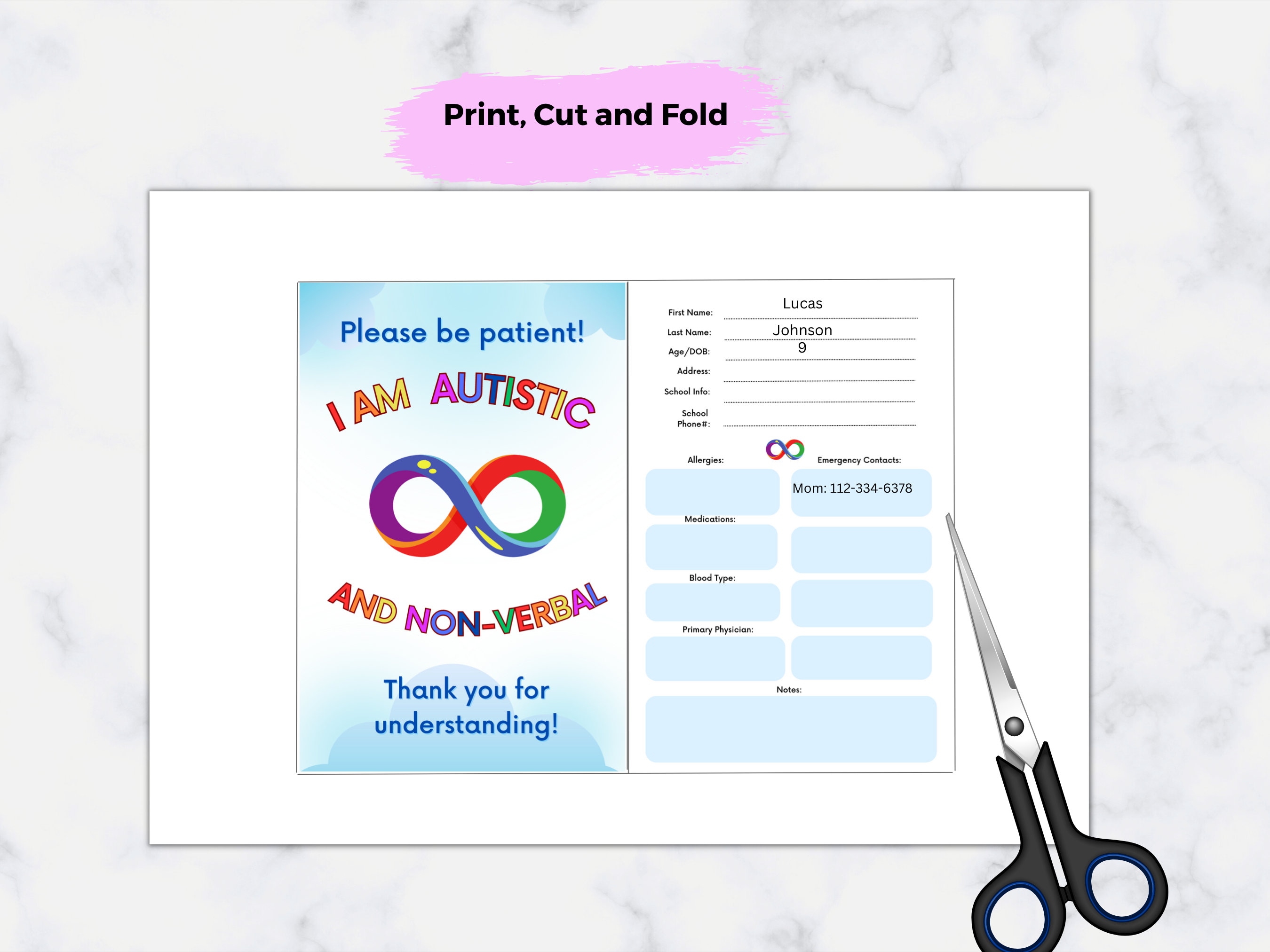Fillable Autistic and Non-verbal Sign, Rainbow Badge, Printable Autism ...