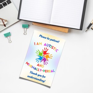 Rainbow Handprints Autism Sign, I Am Autistic and Minimally Verbal ...