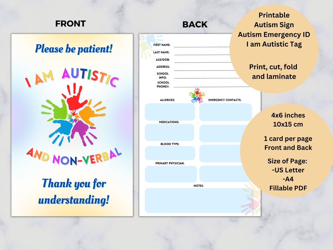 Rainbow Handprint Autistic and Non-verbal, Hand Prints Badge, Printable ...