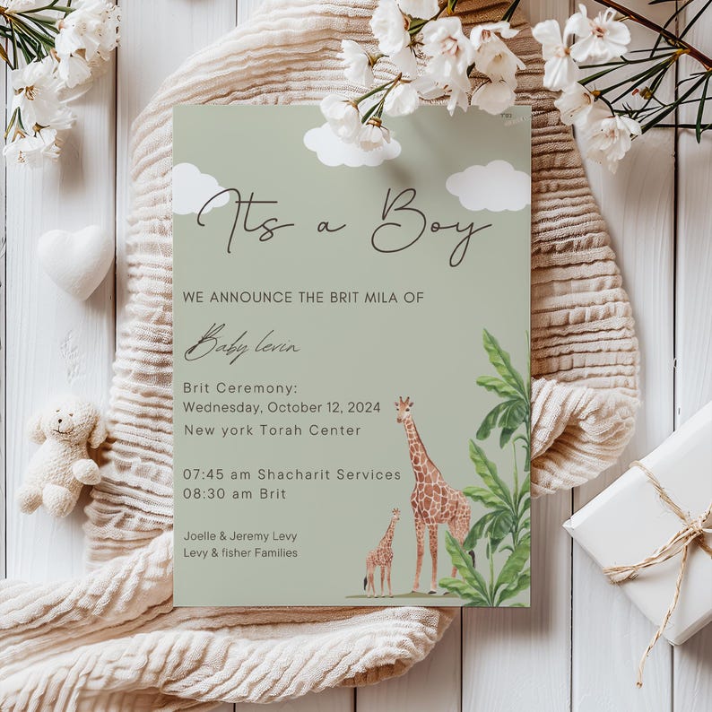 Editable Brit Milah Invitation: Watercolor Baby Clothes, Jewish Bris ...