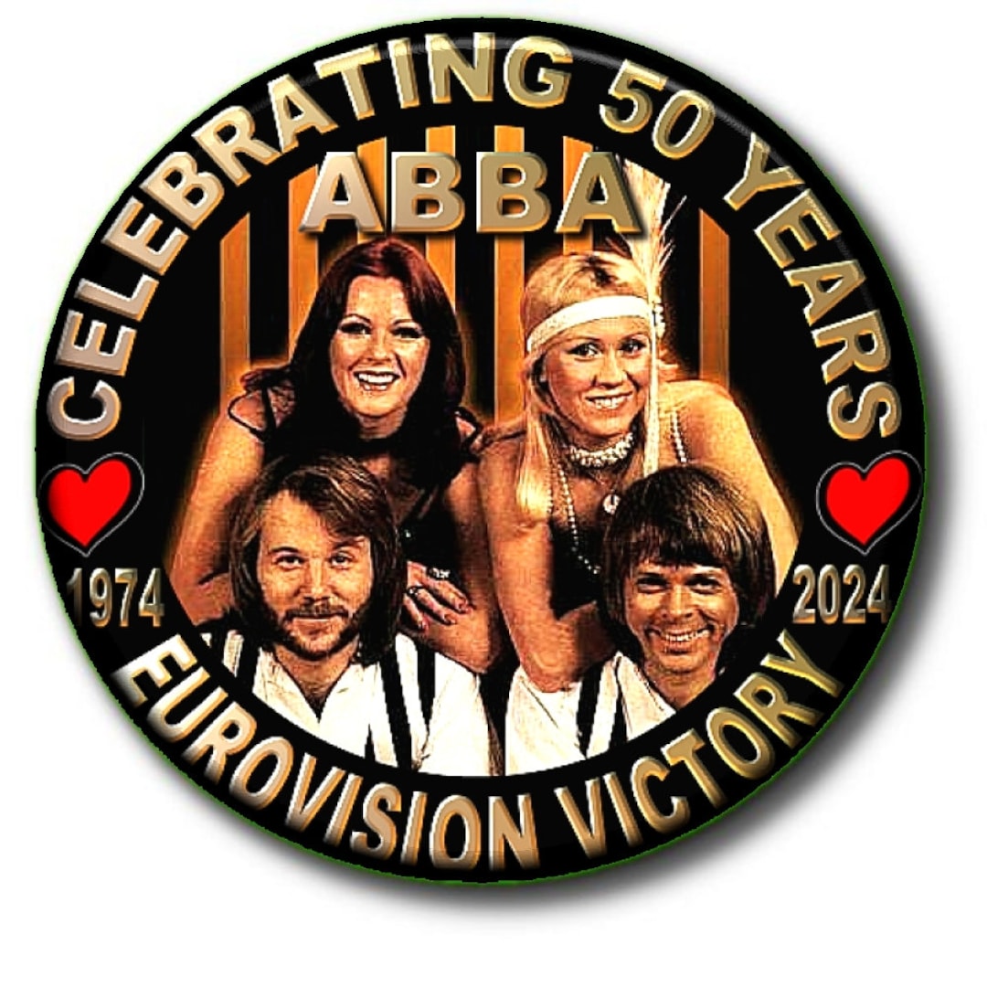 ABBA Celebrate 50 Years Eurovision Song Contest Winners Button Badge 2. ...