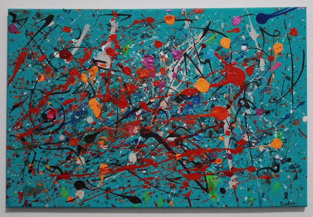 Abstract Wall Painting, Pollock Style Abstract Painting 'fluire' - Etsy