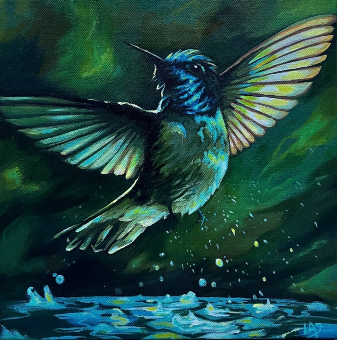 The Humming Jewel. Hummingbird Painting is 12X 12X 1.5 Wrapped Canvas ...