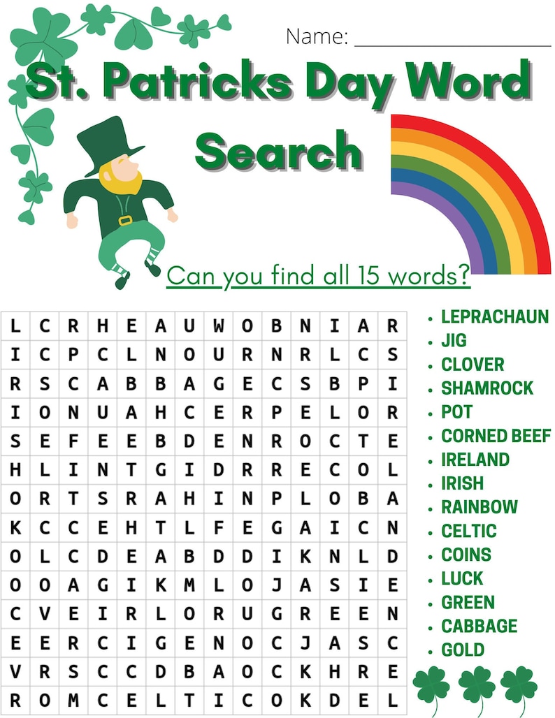 St Patricks Day Word Search - Etsy