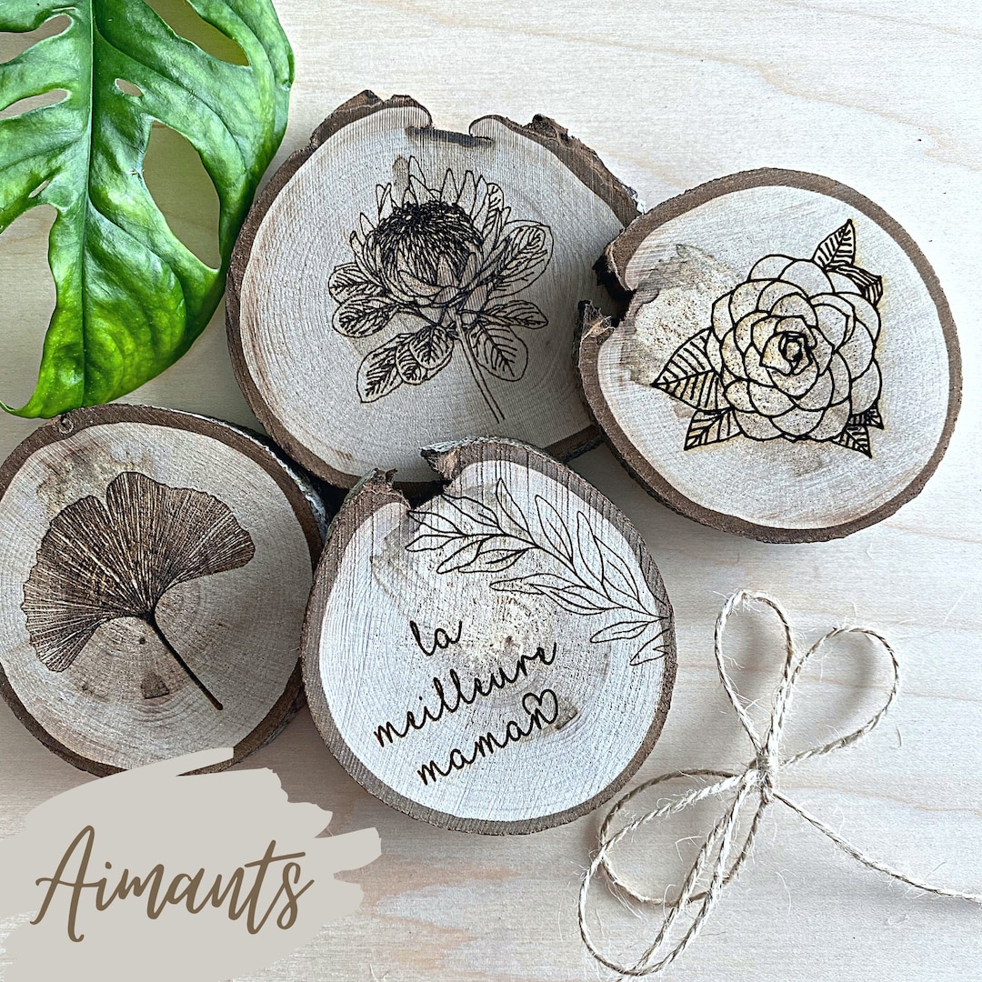 RUSTIC MAGNETS IN ENGRAVED WOOD Mother's Day Gift Magnets Engraved Wood ...