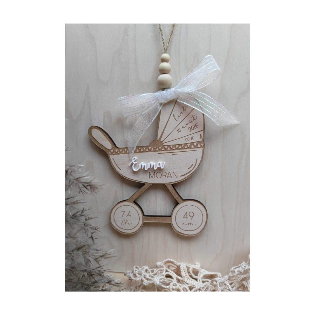 BABY Wooden Christmas Ornament PERSONALIZED Pram With BIRTH Information ...