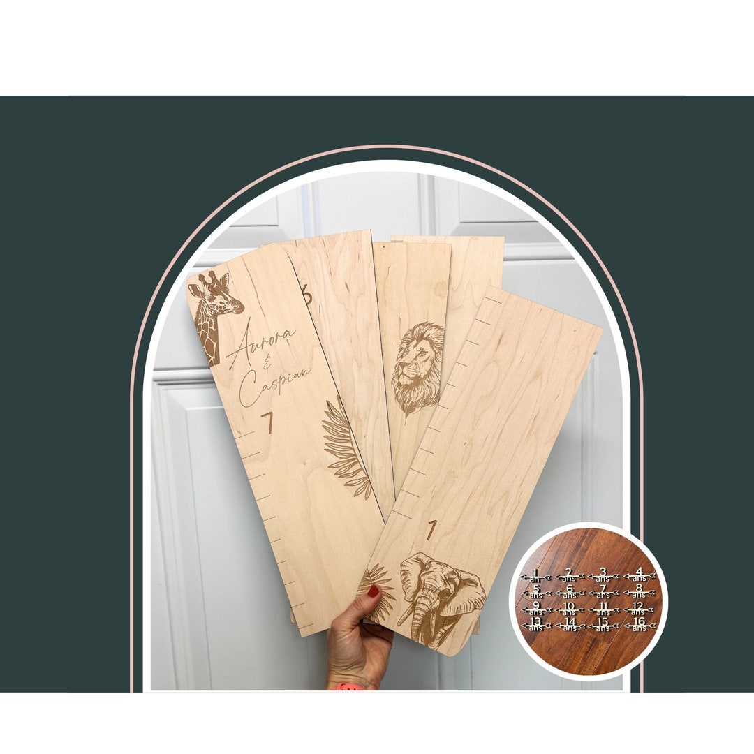 Laser Engraved Wood Growth Chart RULER - CUSTOM Name - Multiple THEMES ...