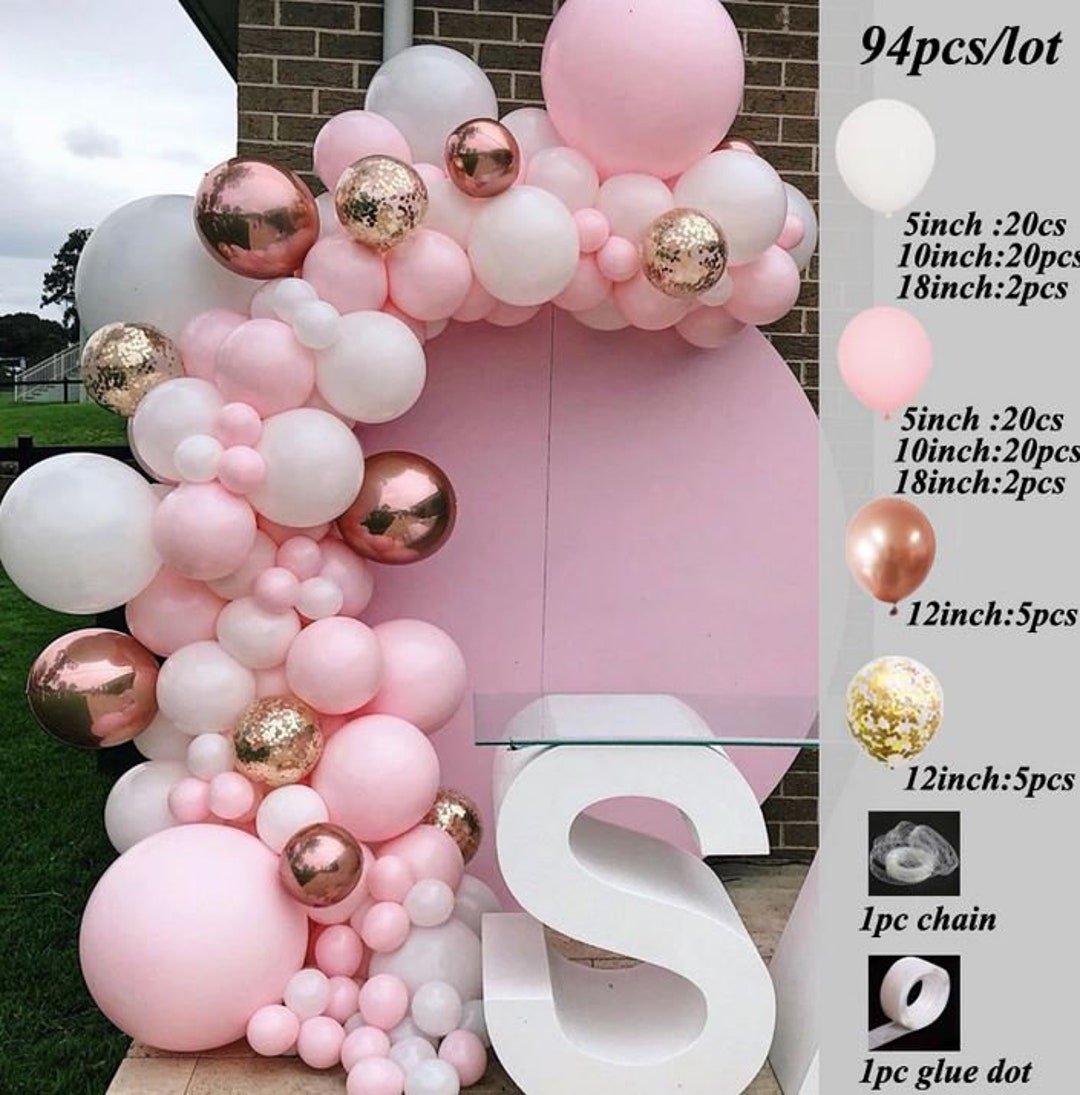 94pcs Rose Gold Pink Balloons Arch Garland Kit for Baby Shower Birthday ...