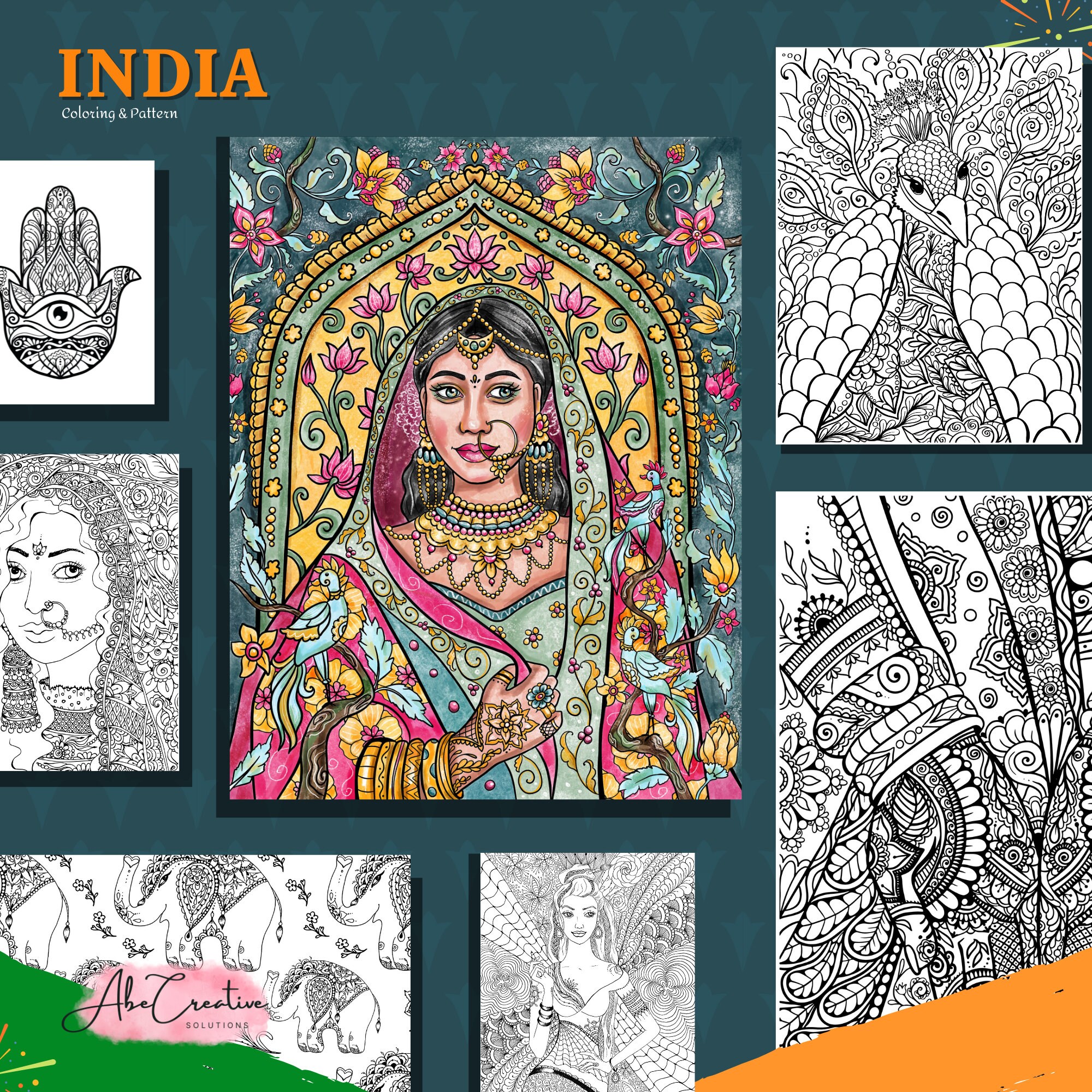Printable Beautiful India Coloring Pages 24 Pages Includes 3 Patterns ...