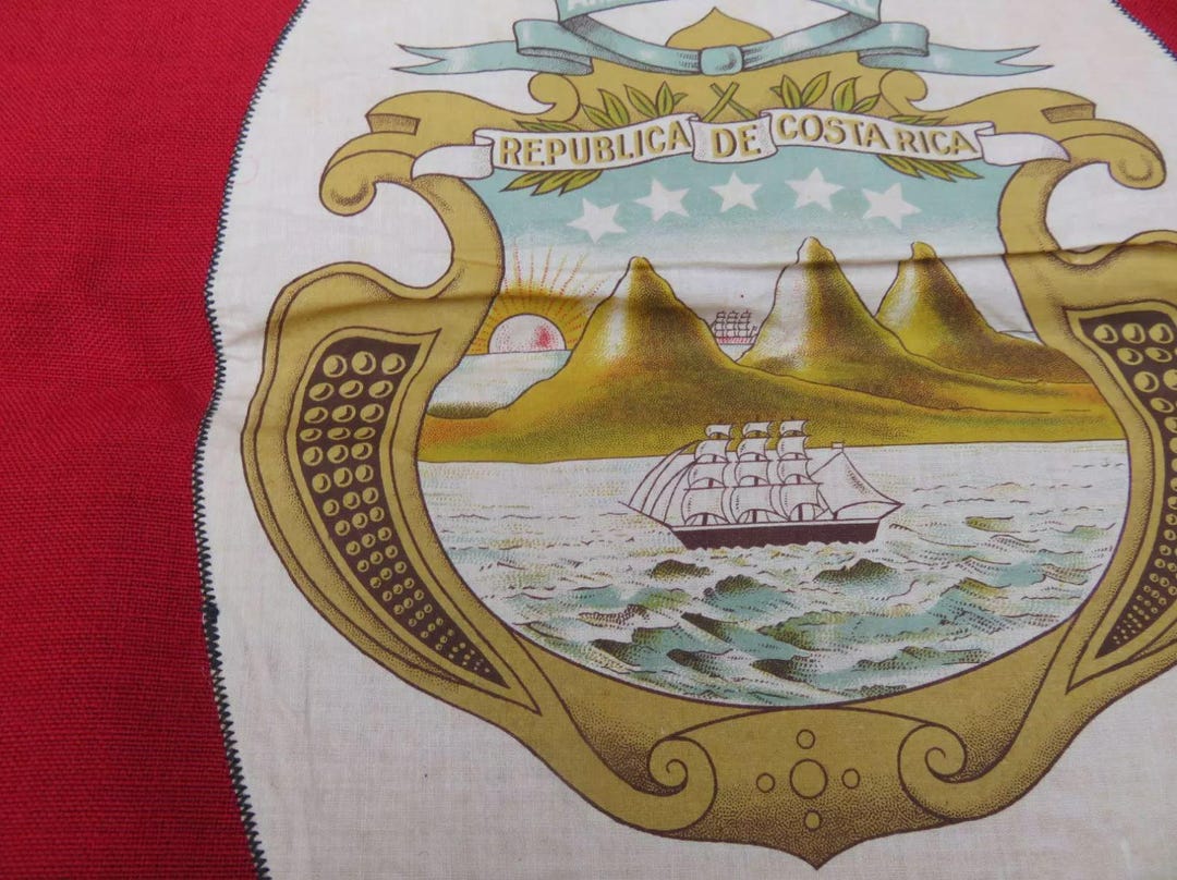 Vintage Large Costa Rica Flag With Ship Centre Emblem 1940s-50s (6.5' X ...