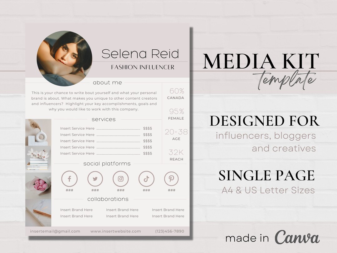Media Kit Template, 1 Page Media Kit, Influencer Media Kit, Blogger ...