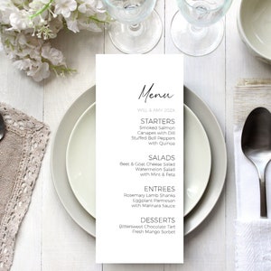 Personalised Guest Menu in Minimalist Design - BT107 | Menu Place Card ...