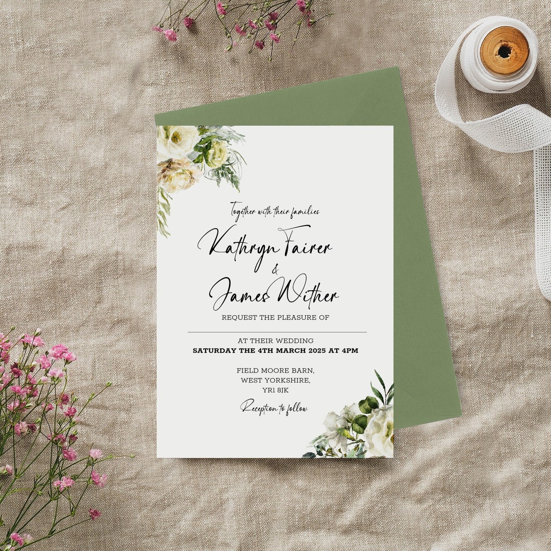 Rose Botanical Wedding Invitation Roses Invite Two-sided Details on ...