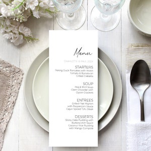 Personalised Guest Menu in Minimalist Design - BT107 | Menu Place Card ...