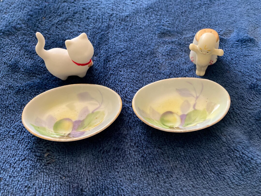 Vintage Nippon Hand Painted Butter Pats With Porcelain Kitten & Cupie ...