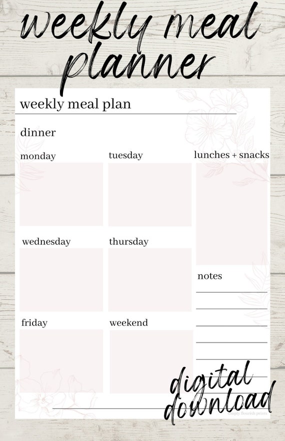 Digital Weekly Meal Planner Printable | Etsy