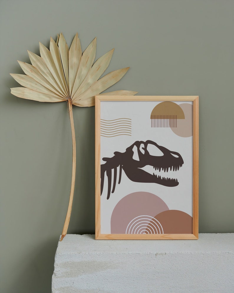 Dinosaur Boho Art Print, Dino Skull Modern Art, T-rex Bones Decor ...