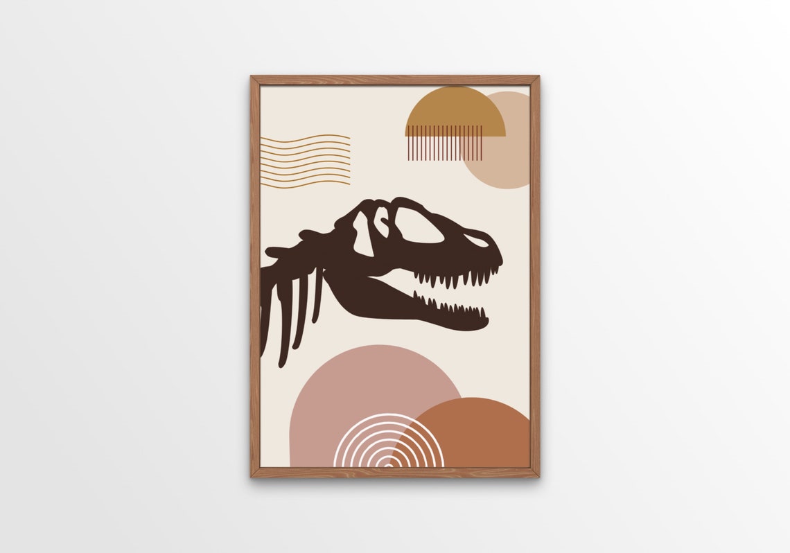 Dinosaur Boho Art Print, Dino Skull Modern Art, T-rex Bones Decor ...