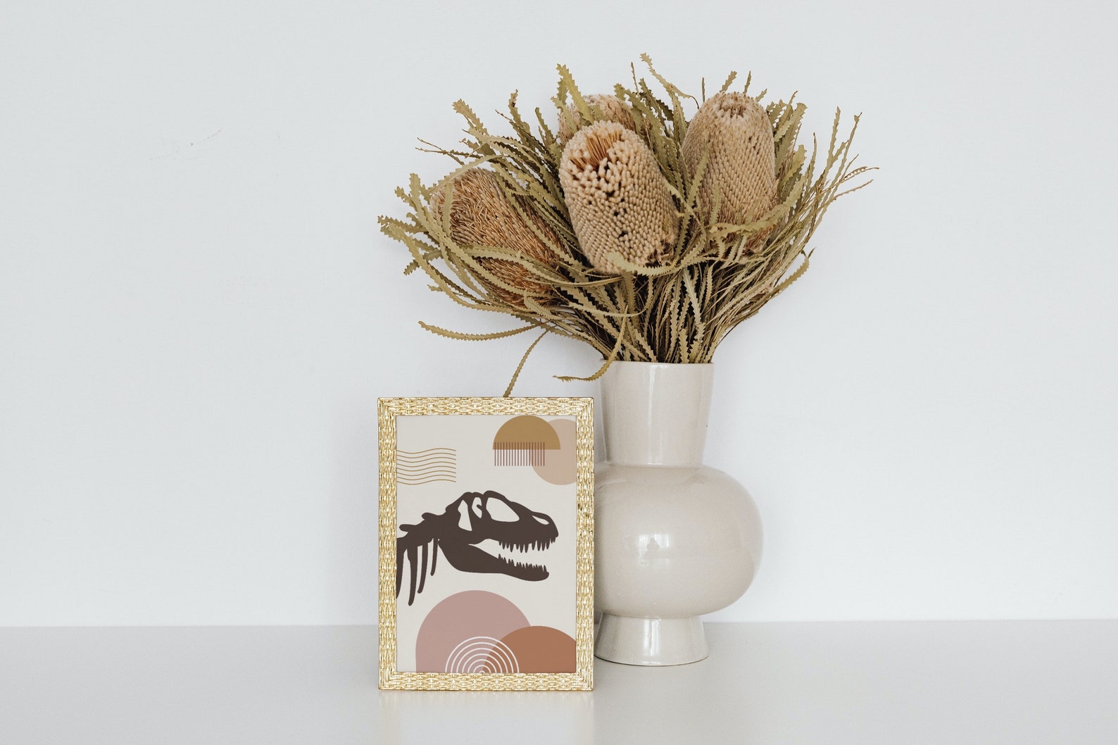 Dinosaur Boho Art Print, Dino Skull Modern Art, T-rex Bones Decor ...