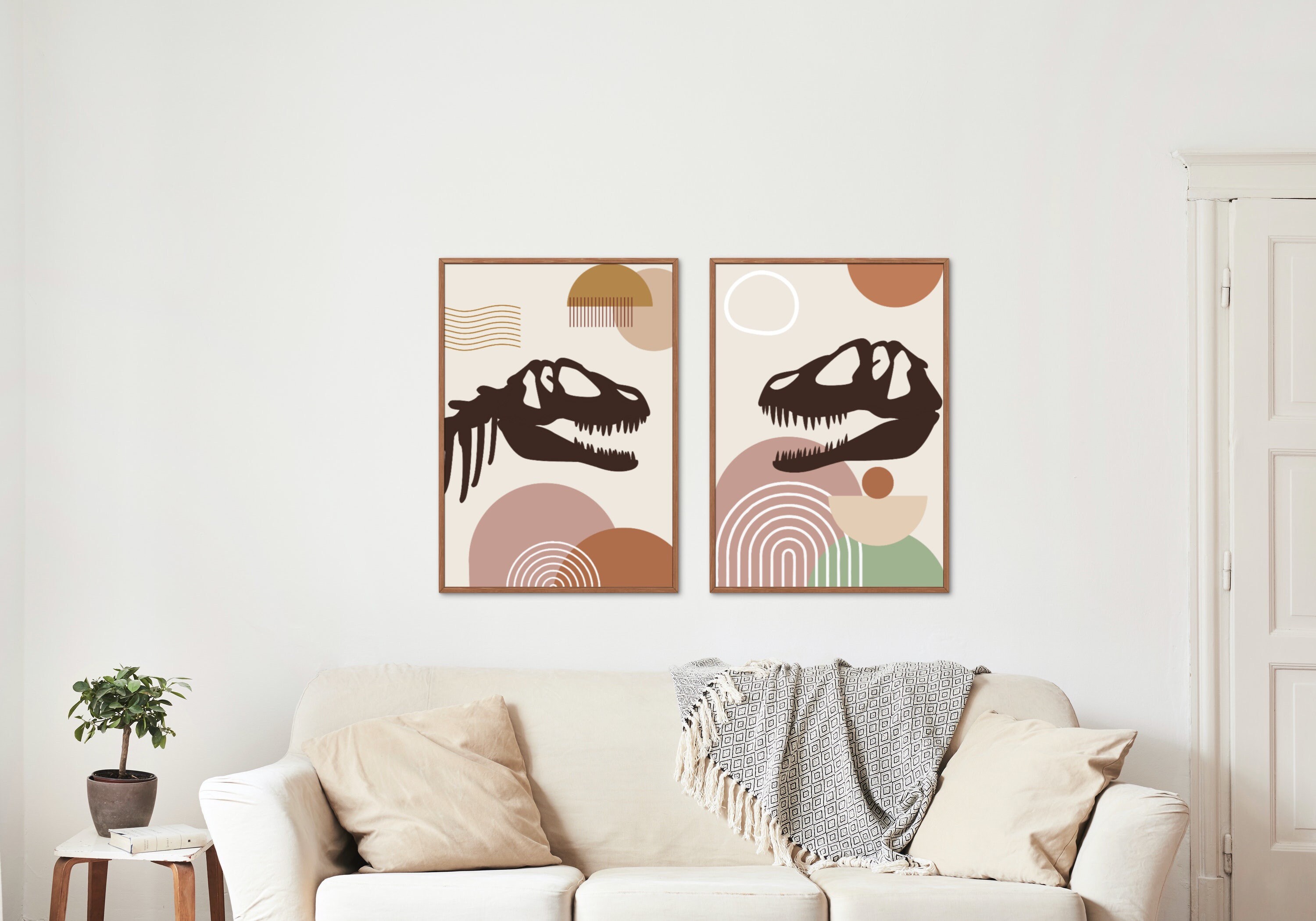 Dinosaur Boho Art Print, Dino Skull Modern Art, T-rex Bones Decor ...