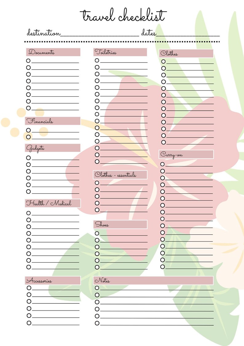 BLANK Packing List Travel Travel Packing List Pack List Printable ...