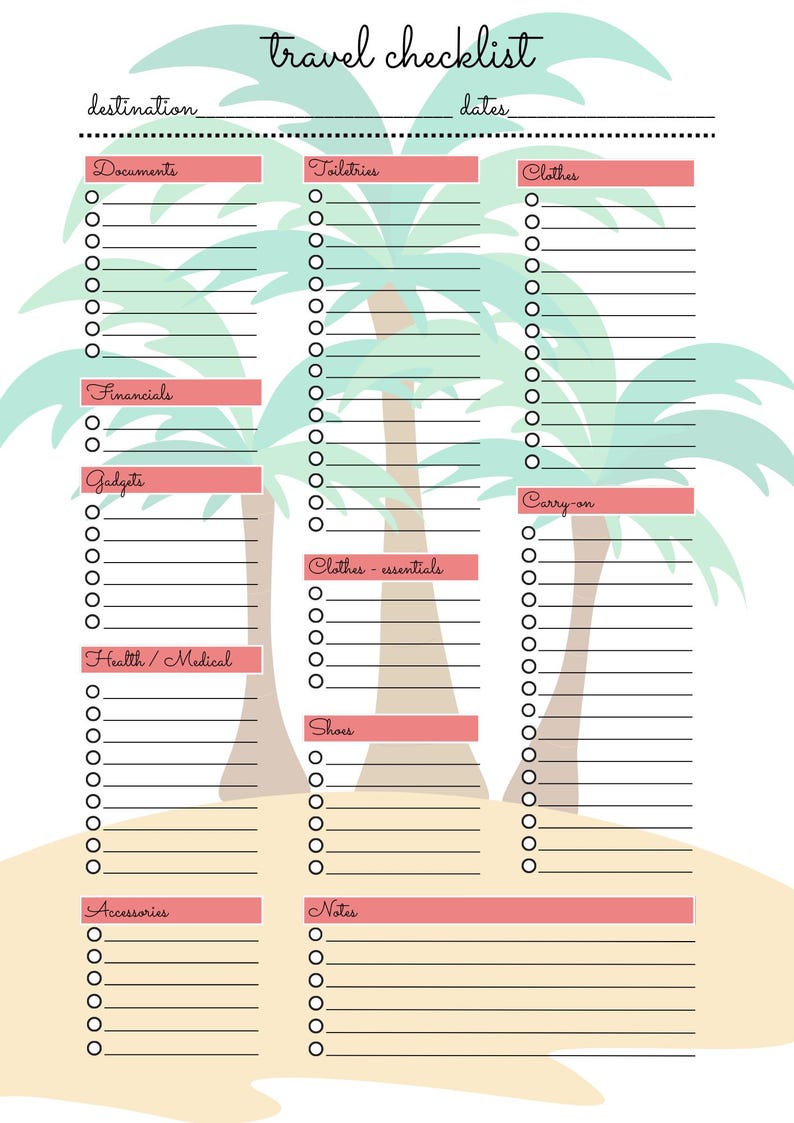 Packing List; Travel; Travel Packing List; Pack List; Printable ...