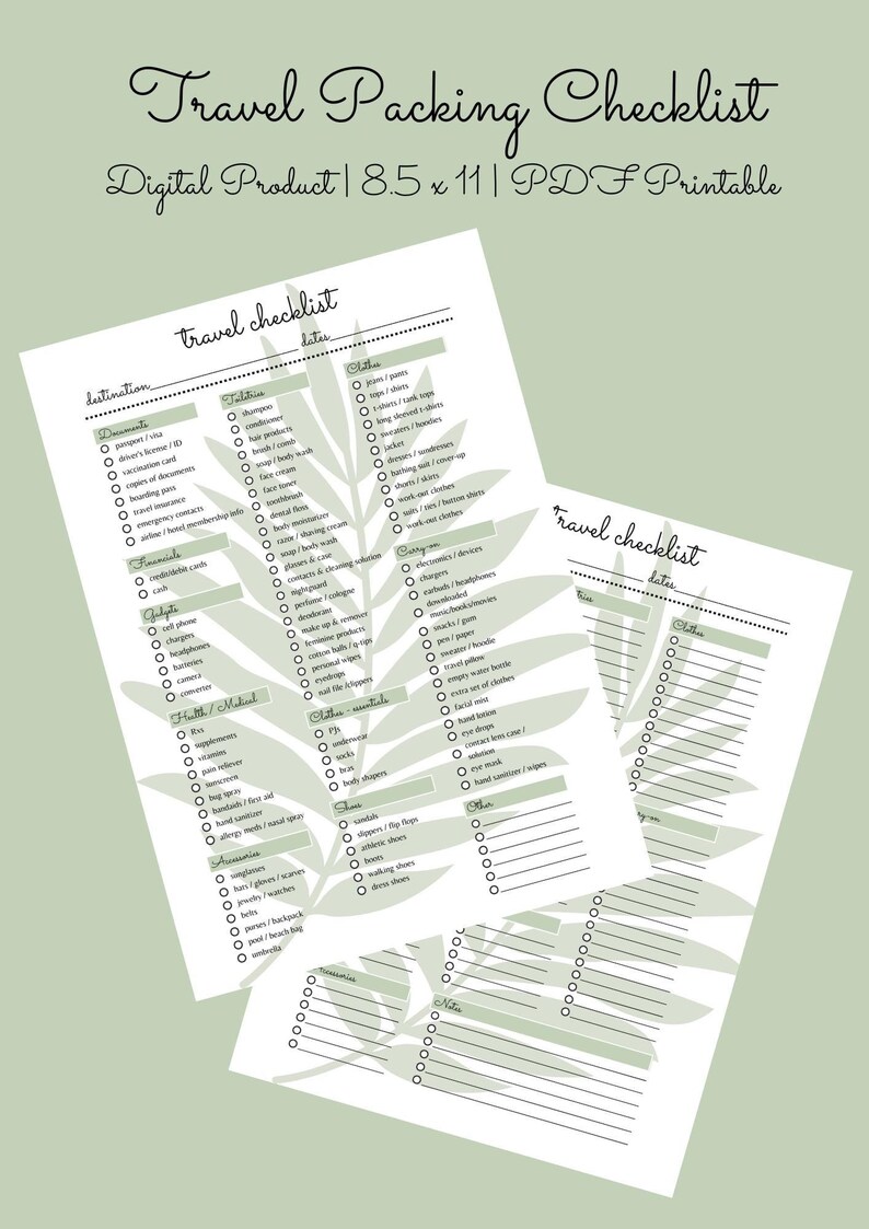 Packing List; Travel; Travel Packing List; Pack List; Printable ...