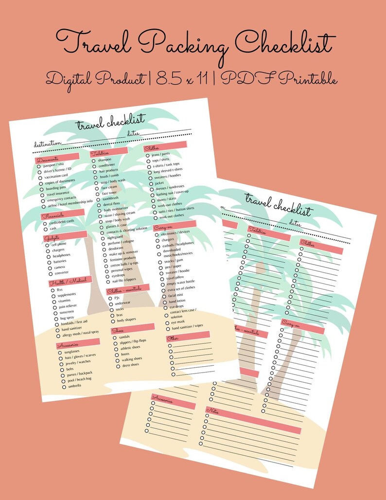 Packing List; Travel; Travel Packing List; Pack List; Printable ...
