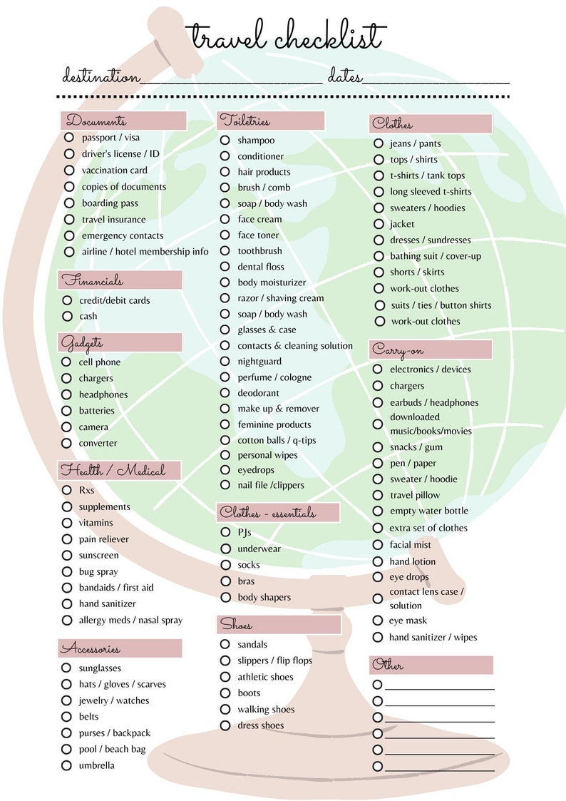 Packing List; Travel; Travel Packing List; Pack List; Printable ...