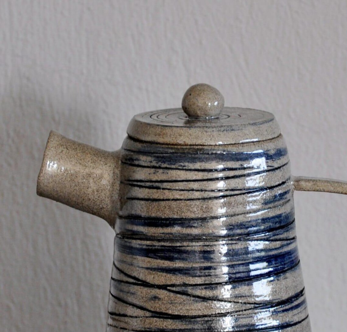 Handmade Ceramic Tea Set, Blue Stoneware Teapot and Two Cups, Japanese ...