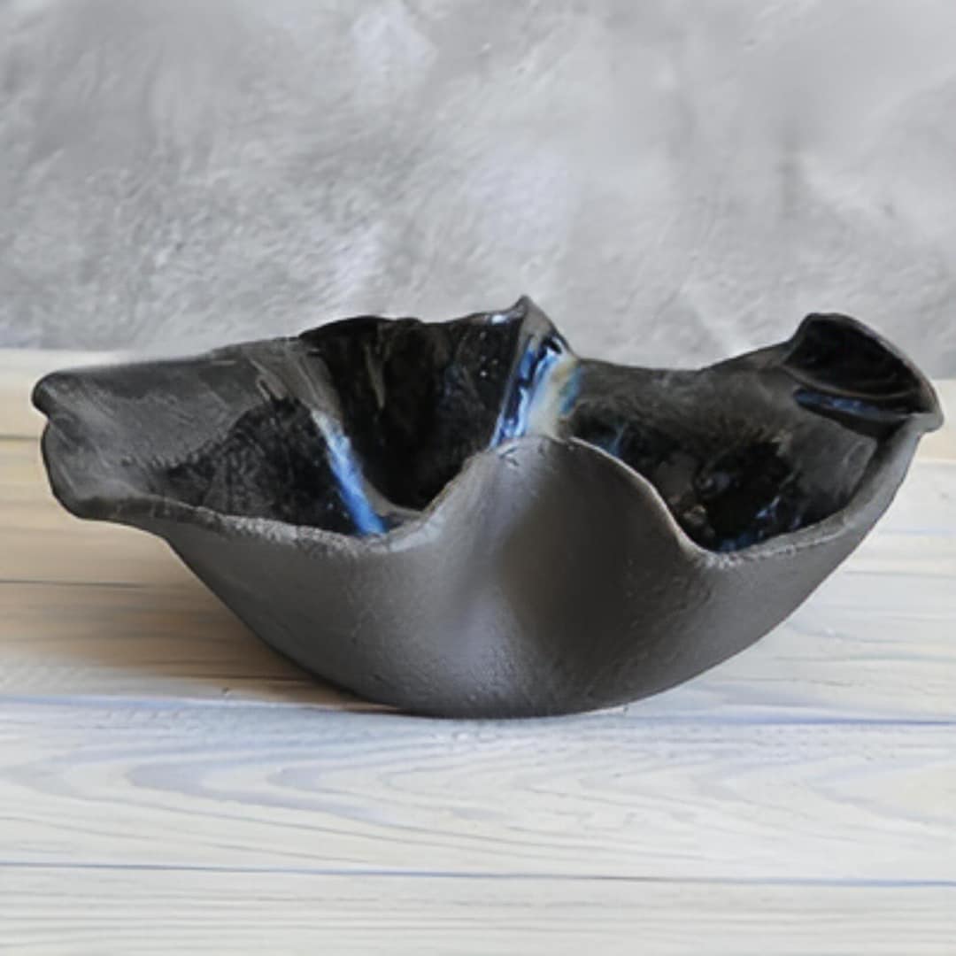 Handmade Black Stoneware Serving Bowl: Unglazed Ceramic Centerpiece - Etsy