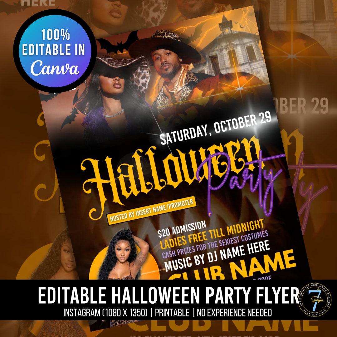 Editable Halloween Party Flyer: Canva Template - Etsy