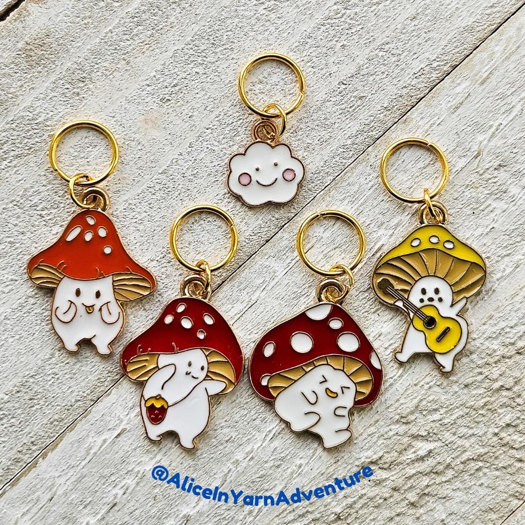Set of 5 Mushy Mushy Mushroom Stitch Markers Stitch Marker Progress ...