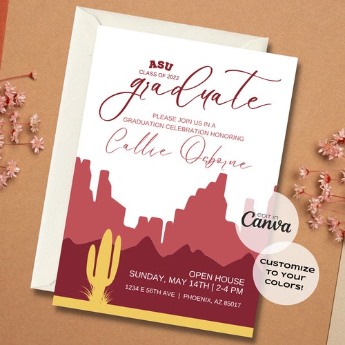 Asu Graduation Invitation Template Arizona State University Etsy