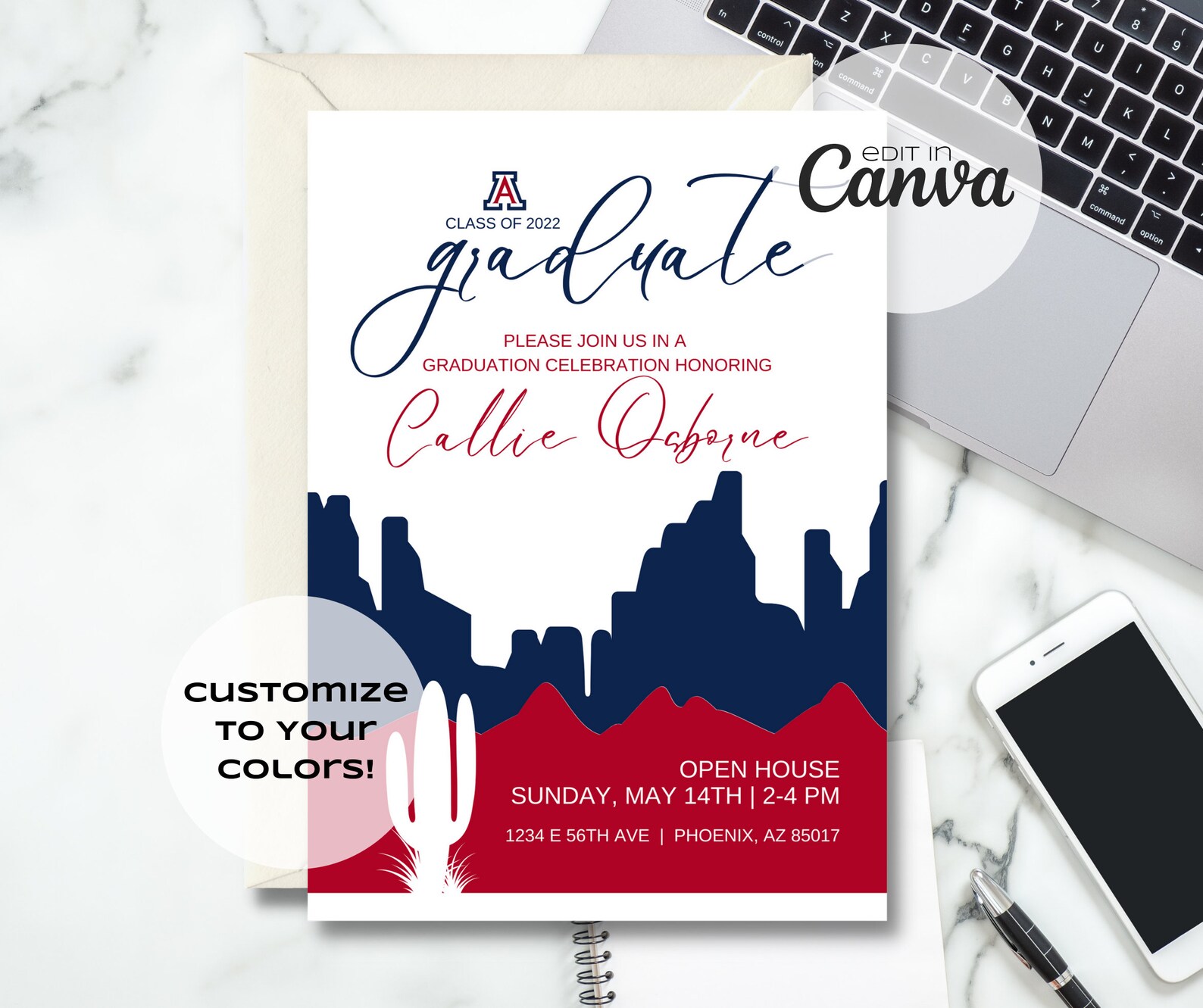 University of Arizona Graduation Invitation Template, Wildcat Invite ...