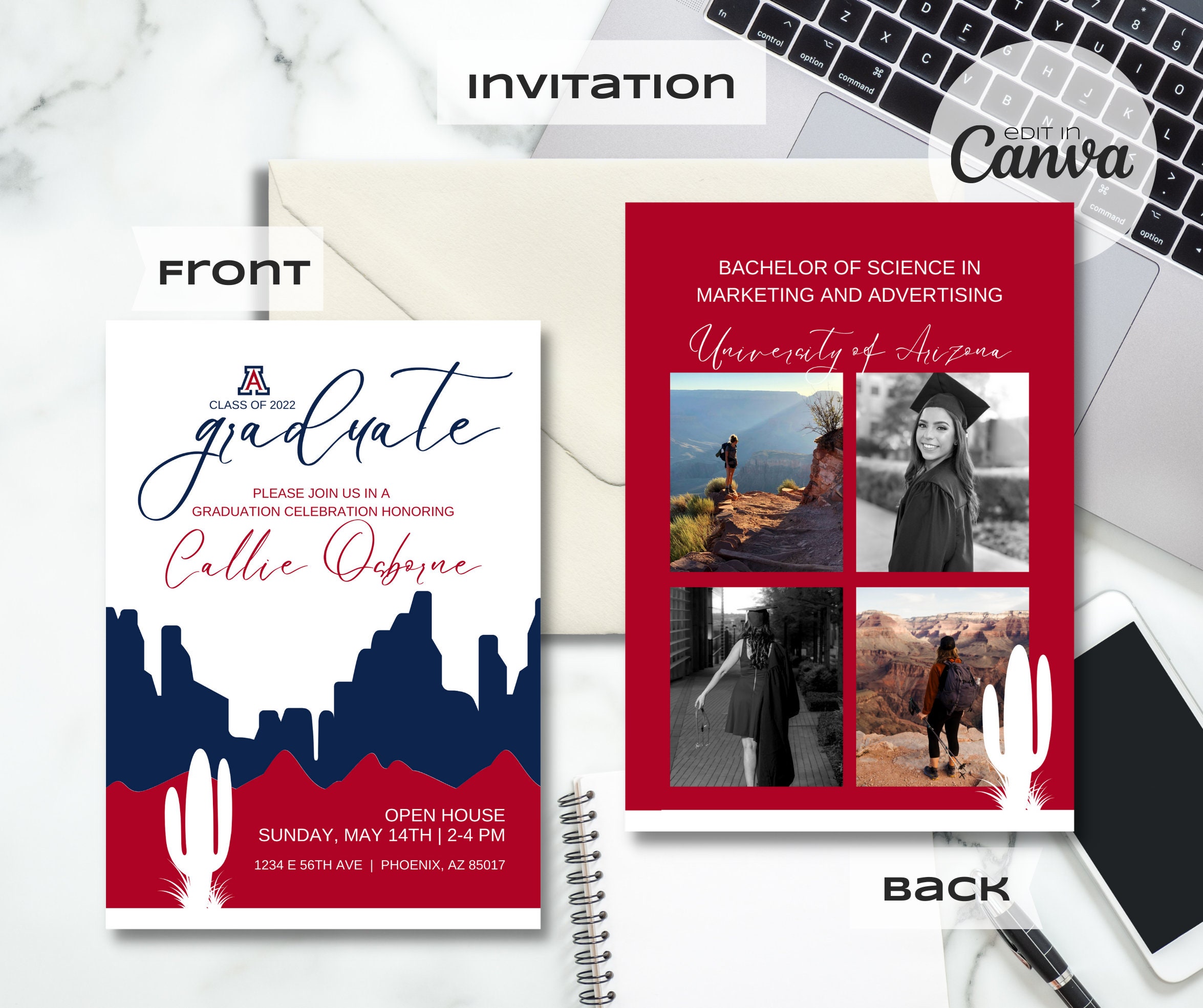 University of Arizona Graduation Invitation Template, Wildcat Invite ...