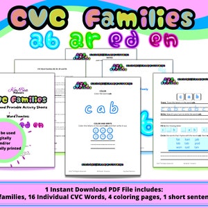 CVC Word Families Digital and Printable Activity Sheets | Word Families ...