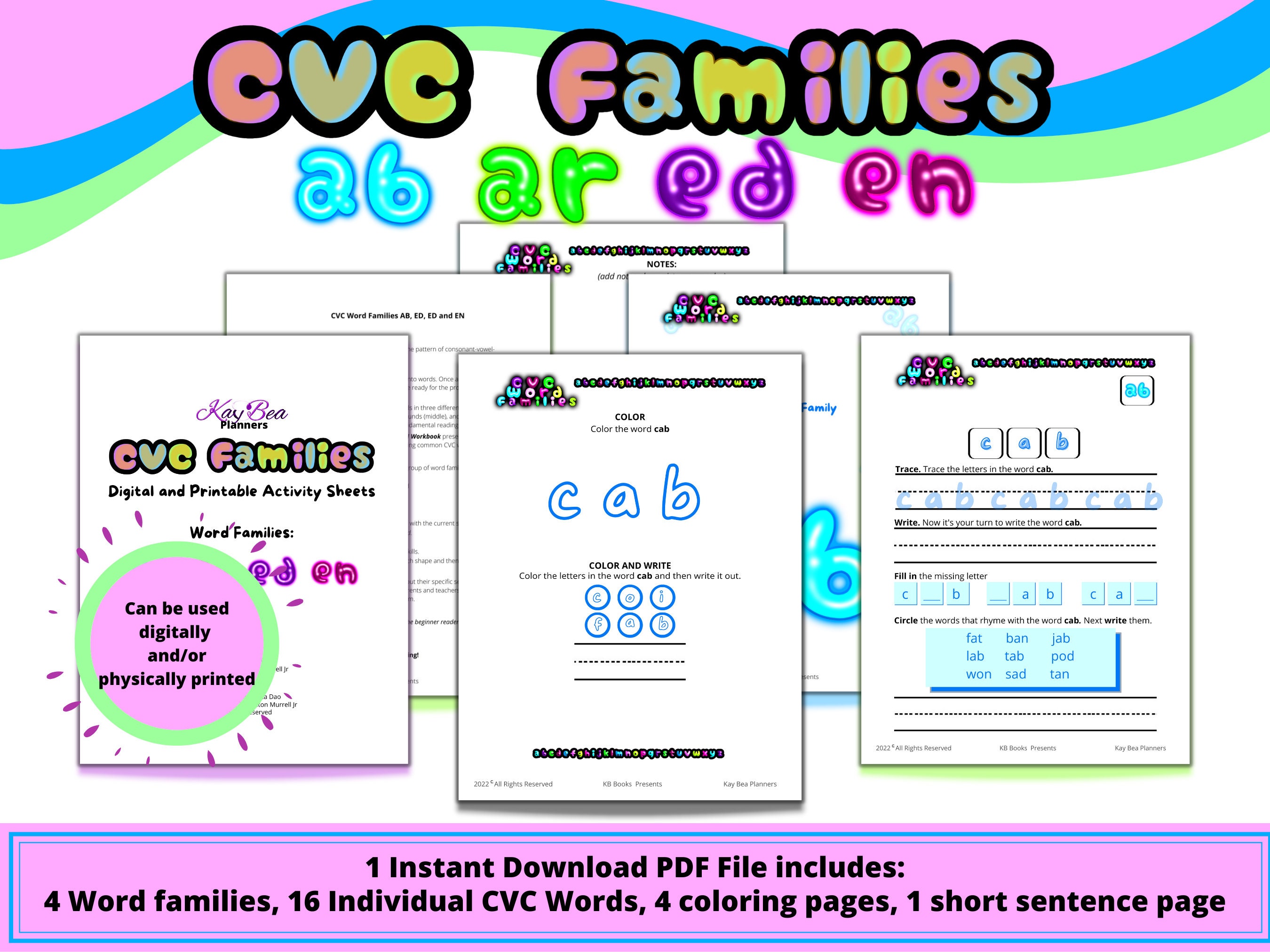 CVC Word Families Digital and Printable Activity Sheets | Word Families ...
