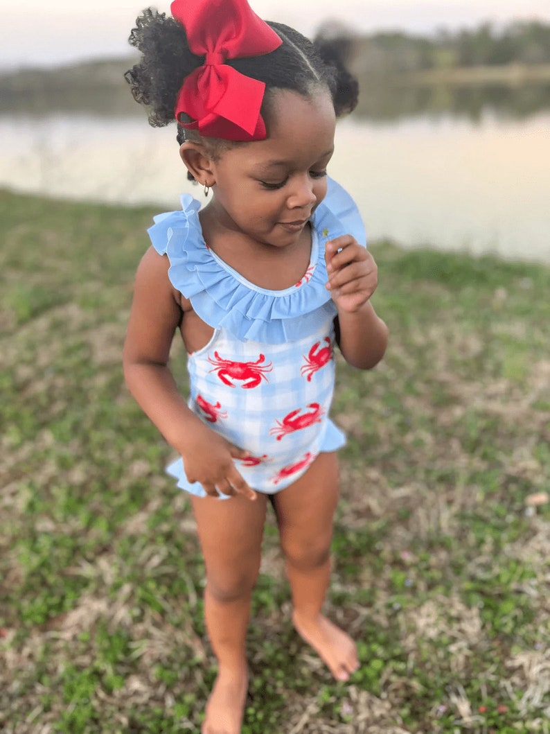 Girls One-piece Swimsuit With Crab Print - Etsy