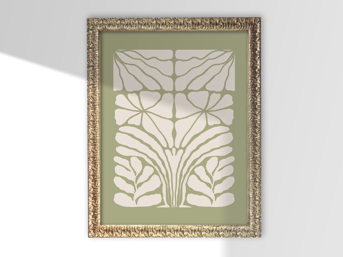 Sage Green Framed Poster Art Print Embossed Gold Picture Frame - Etsy