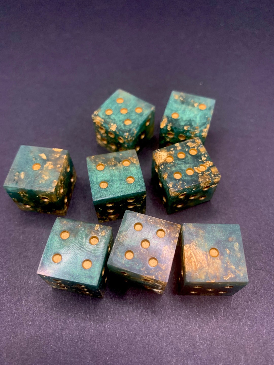 8 Gold Flake and Green D6's - Etsy