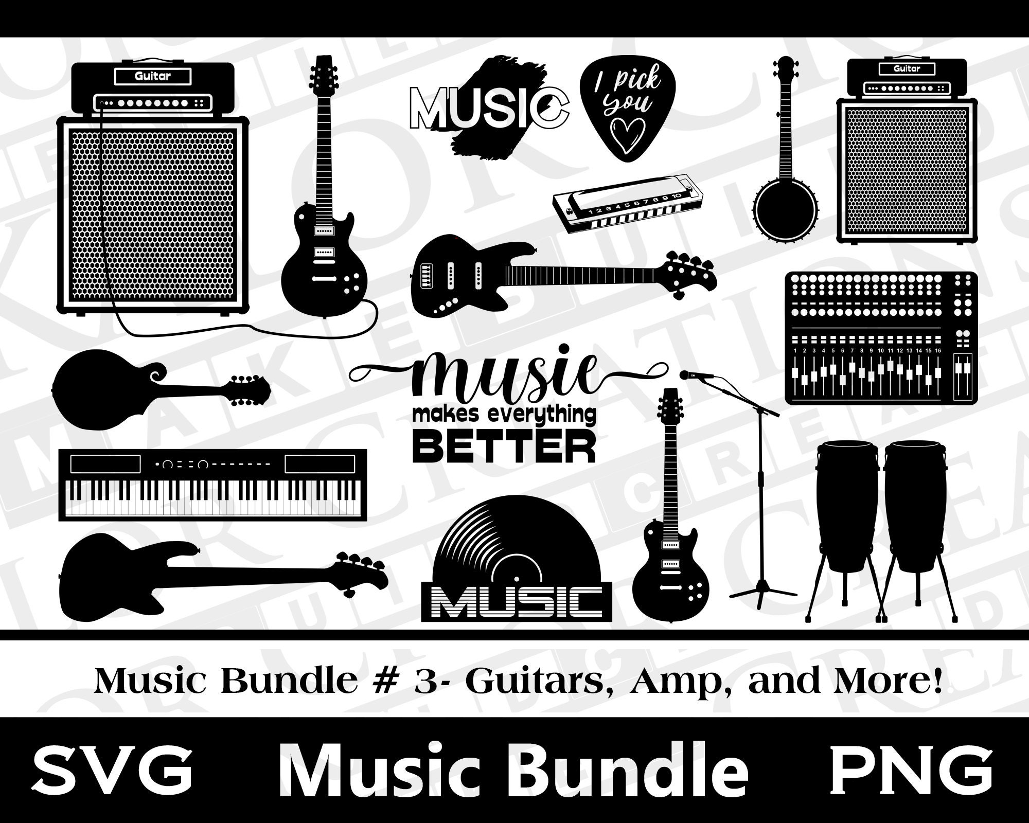 Music Bundle #3 SVG, Guitar Svg, Amp, Svg, Keyboard Svg, and Png - Etsy